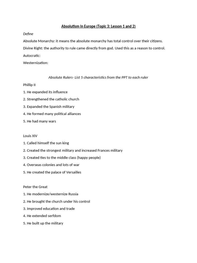 Key Features of European Absolutism | PDF