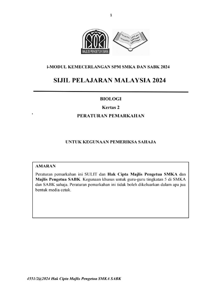 Trial Skema K2 Biologi SPM 2024 - SMKA SABK | PDF