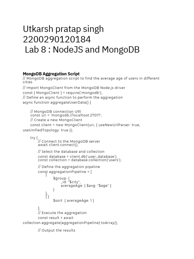 NodeJS & MongoDB Aggregation Guide | PDF | Mongo Db | Computer Architecture