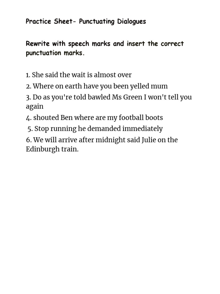 AKSHIT GUPTA - Punctuating Dialogues Practice Sheet | PDF