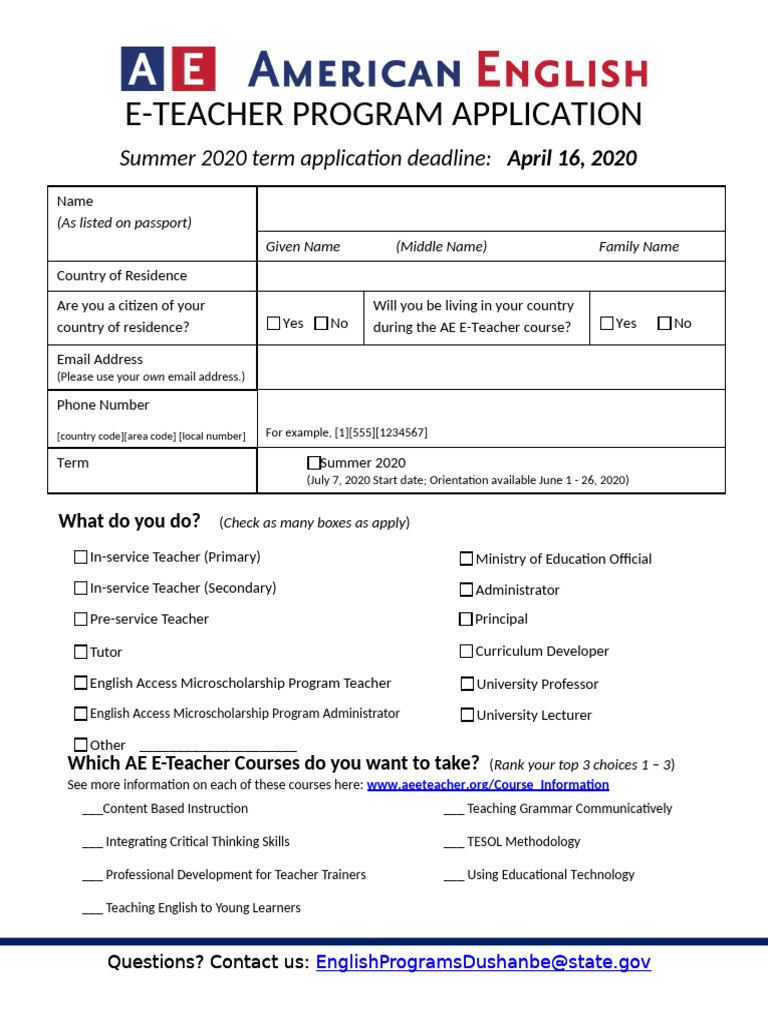 E-Teacher Program Application Form | PDF | Educational Technology ...