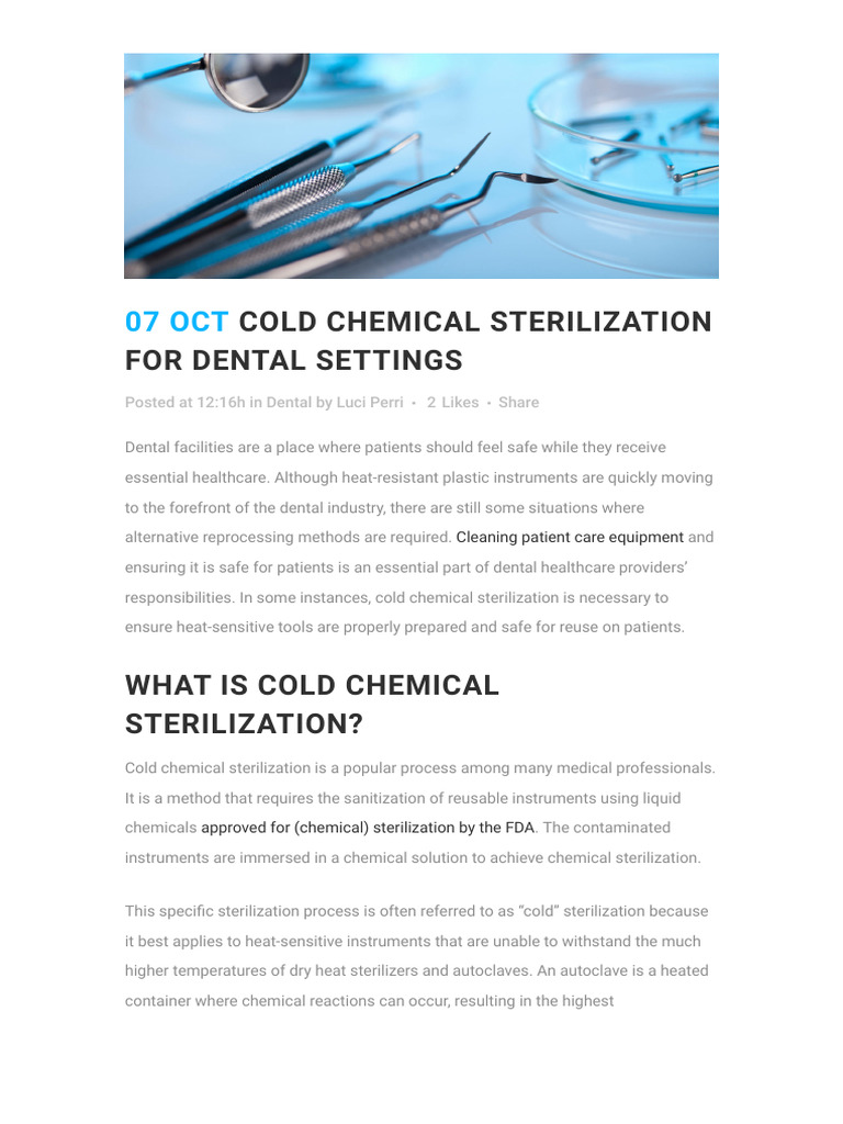 Cold Chemical Sterilization For Dental Settings - Infection Control ...