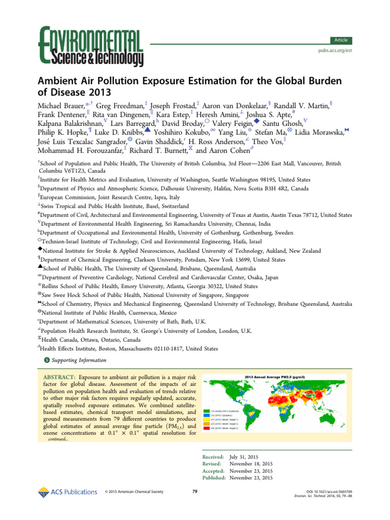 Brauer Et Al 2015 Ambient Air Pollution Exposure Estimation For The ...