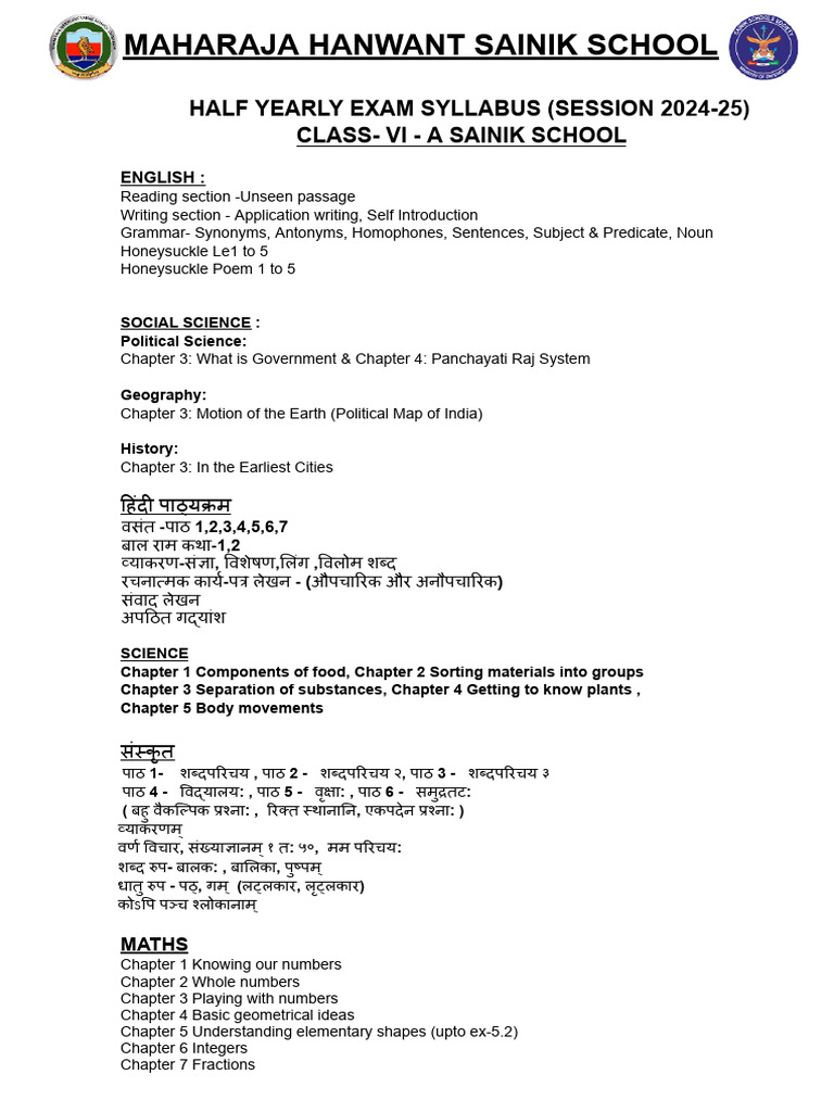 CLASS- VI SS SYLLABUS | PDF