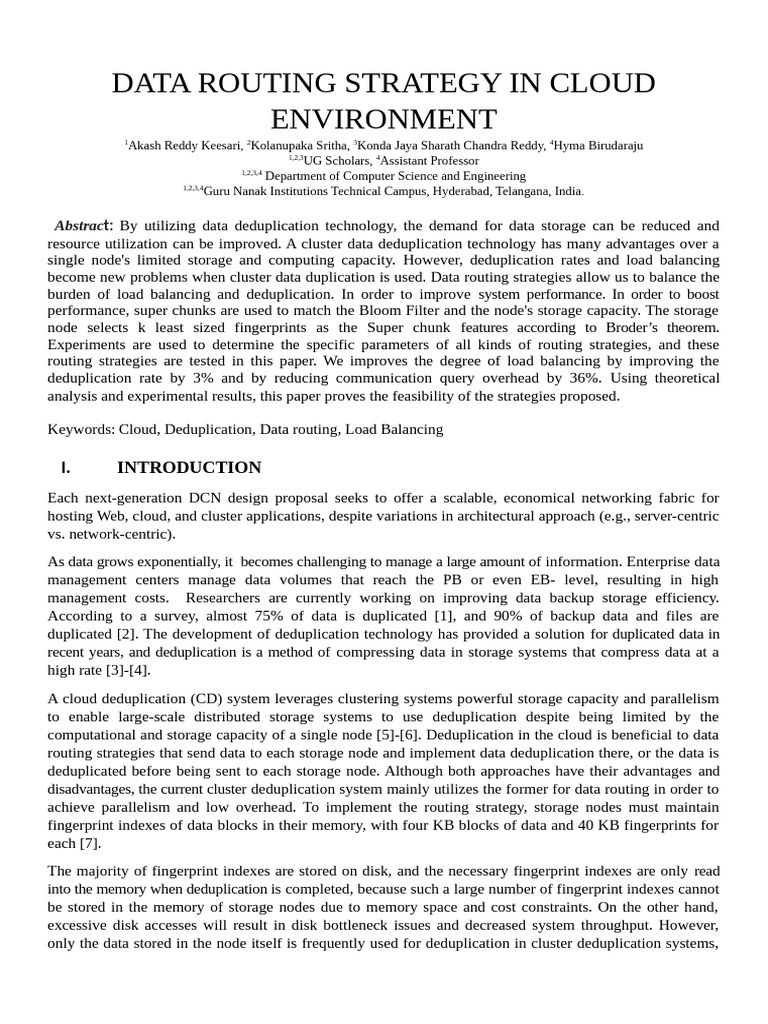 Data Routing Strategy in Cloud Environment (Autorecovered) | PDF | Computer Cluster | Load ...