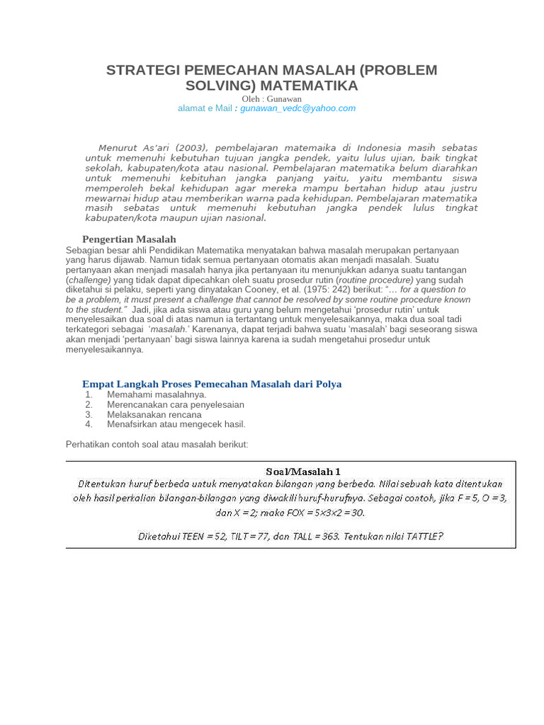 Contoh Soal Problem Solving Matematika | PDF
