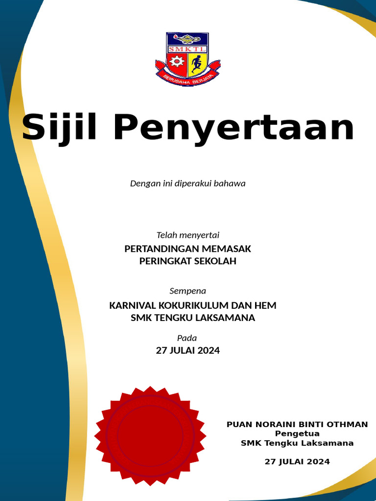 Sijil Penyertaan Peringkat Sekolah | PDF