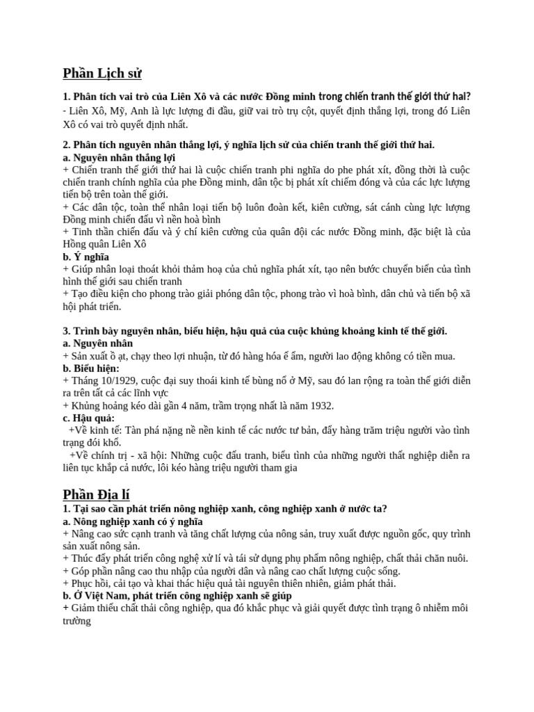 Đề cương GK1 SỬ-ĐỊA 9 | PDF