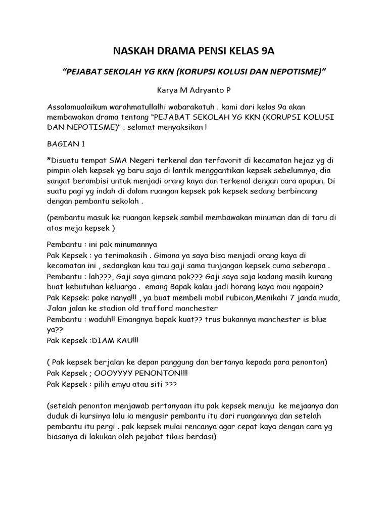 NASKAH DRAMA PENSI KELAS 9A final | PDF