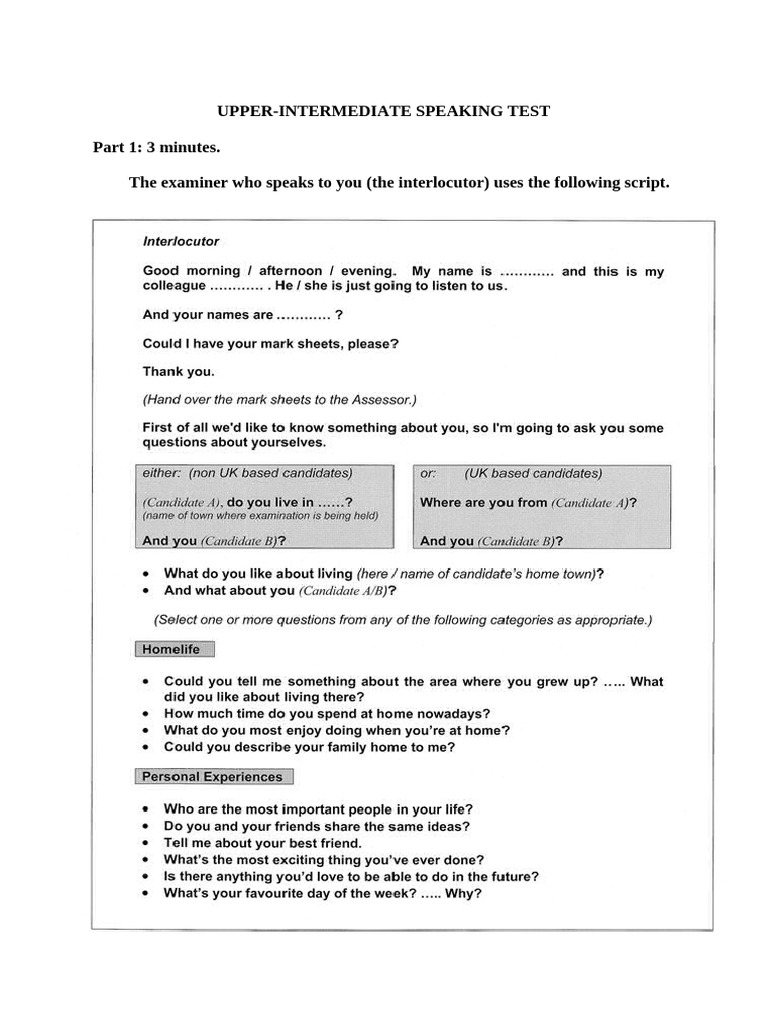Ôn Speaking TANC Upper Intermediate | PDF