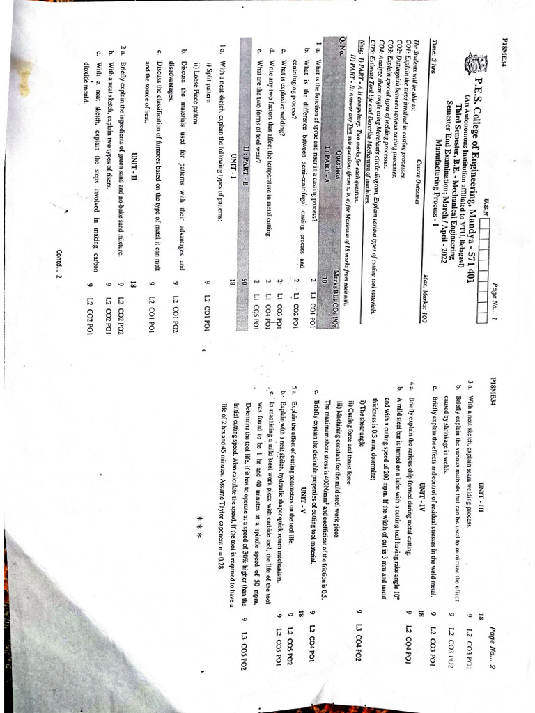 MANUFACTURING 1. QP | PDF