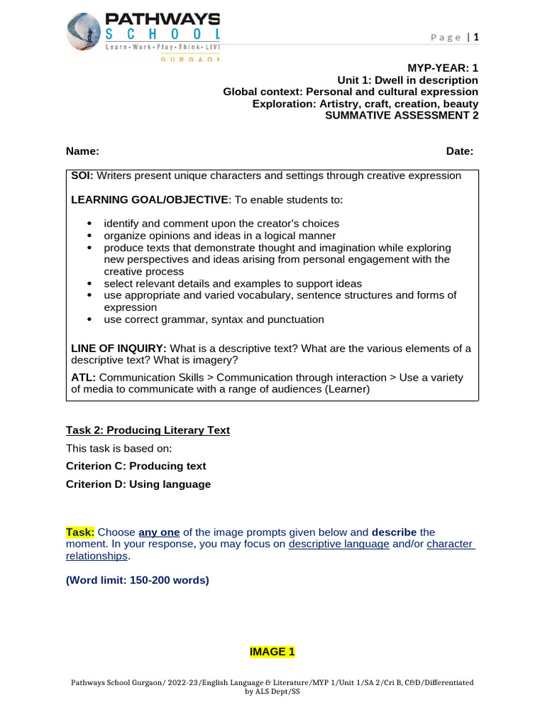 Descriptive Writing Assessment Guide | PDF | Syntax | Grammar
