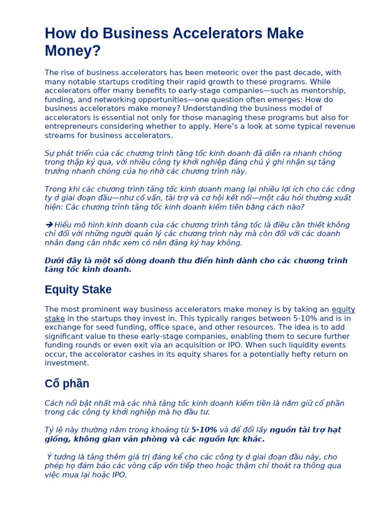 How Do Business Accelerators Make Money | PDF