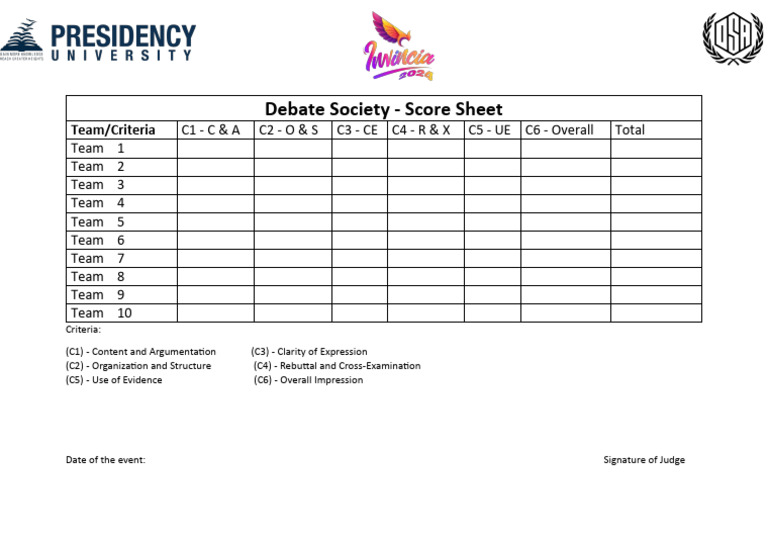 Debate Society - Final Score Sheet | PDF