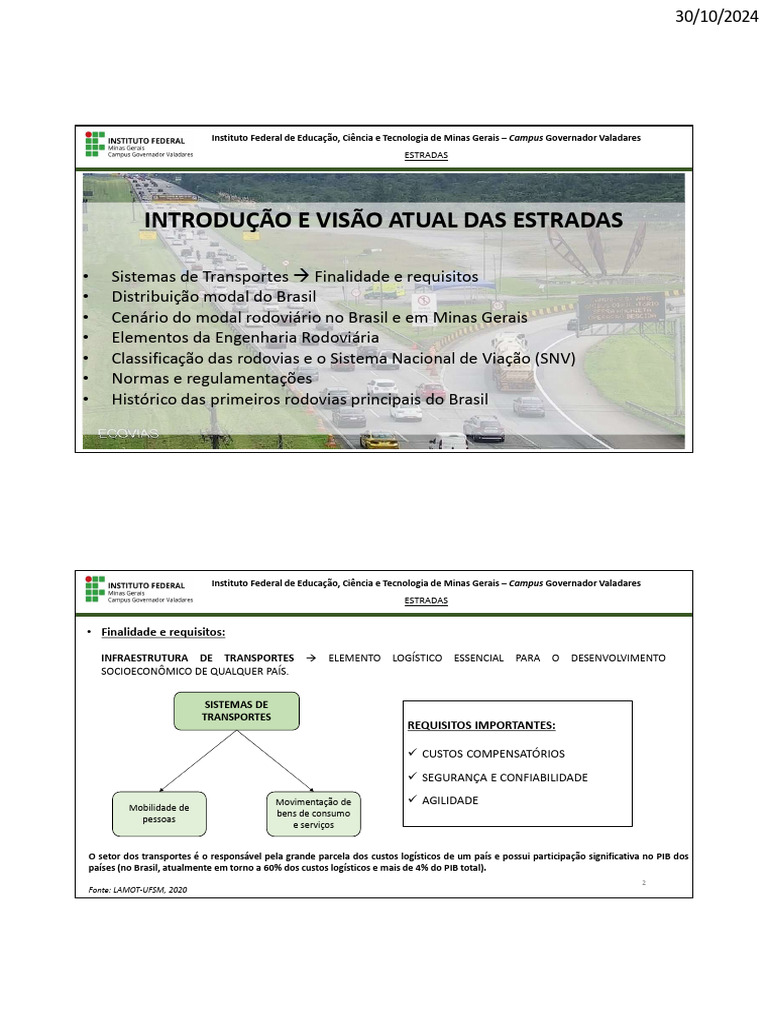 Estruturas e Classificação das Estradas no Brasil | PDF | Rodovia de ...