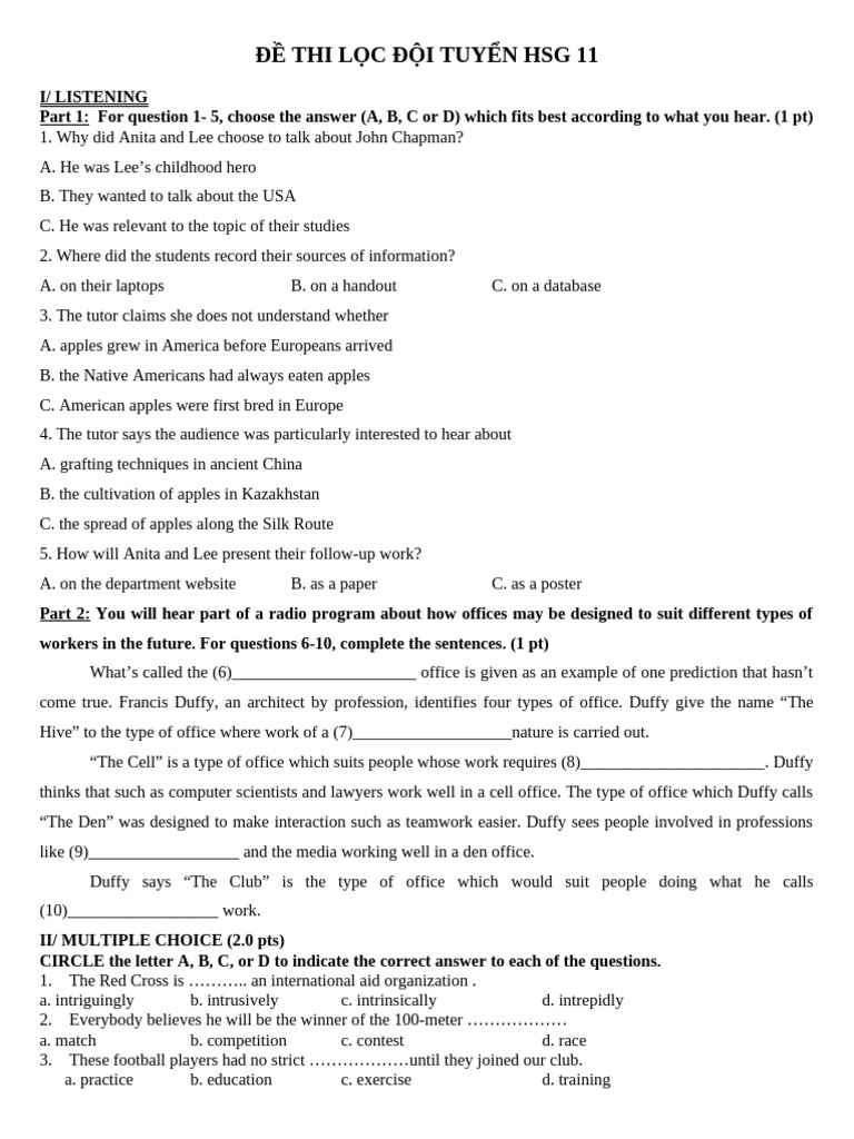 Đề Thi Tuyển Sinh HSG Lớp 11 | PDF