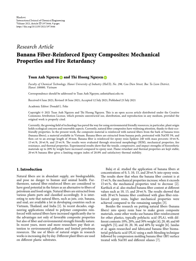 Banana Fiber-Reinforced Epoxy Composites Mechanica | PDF | Composite ...