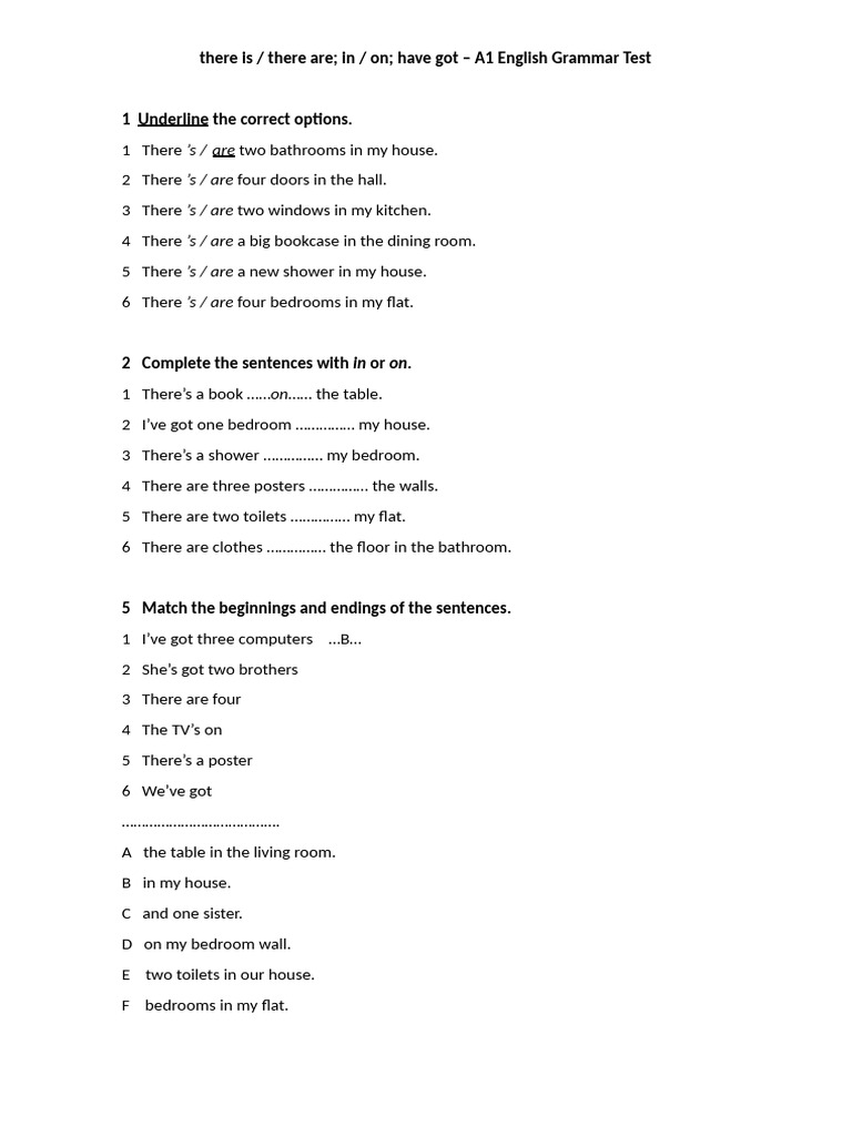 A1 English Grammar Test: There Is/Are | PDF