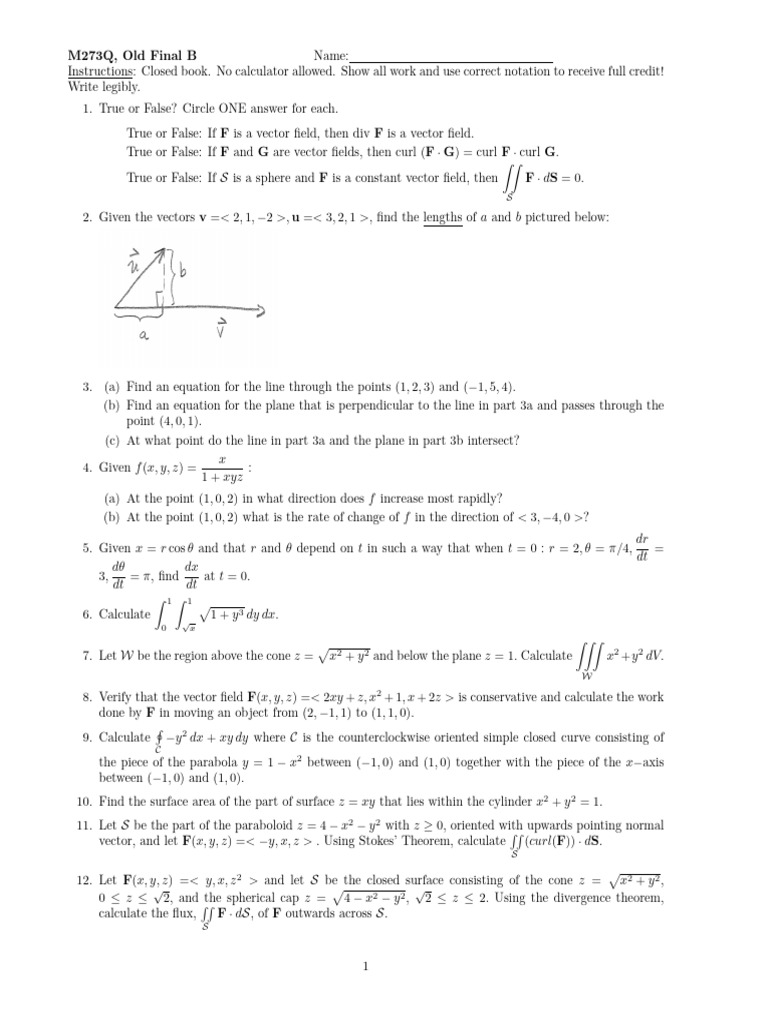 OldFinalBv2 | PDF | Geometry | Multivariable Calculus