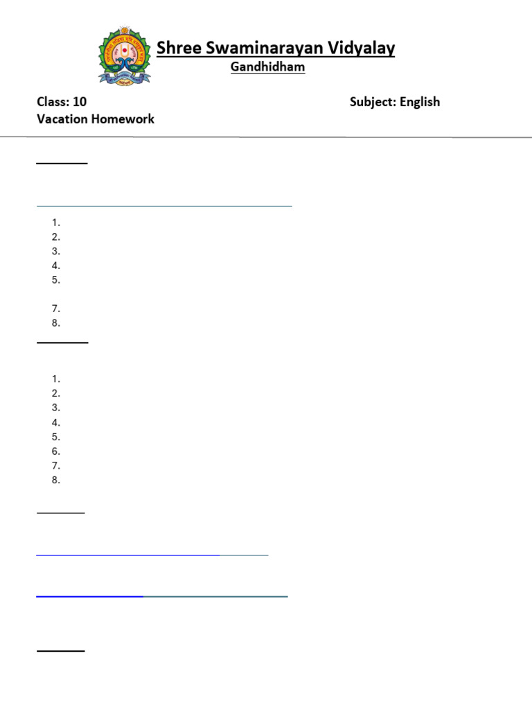 Holiday Homework | PDF