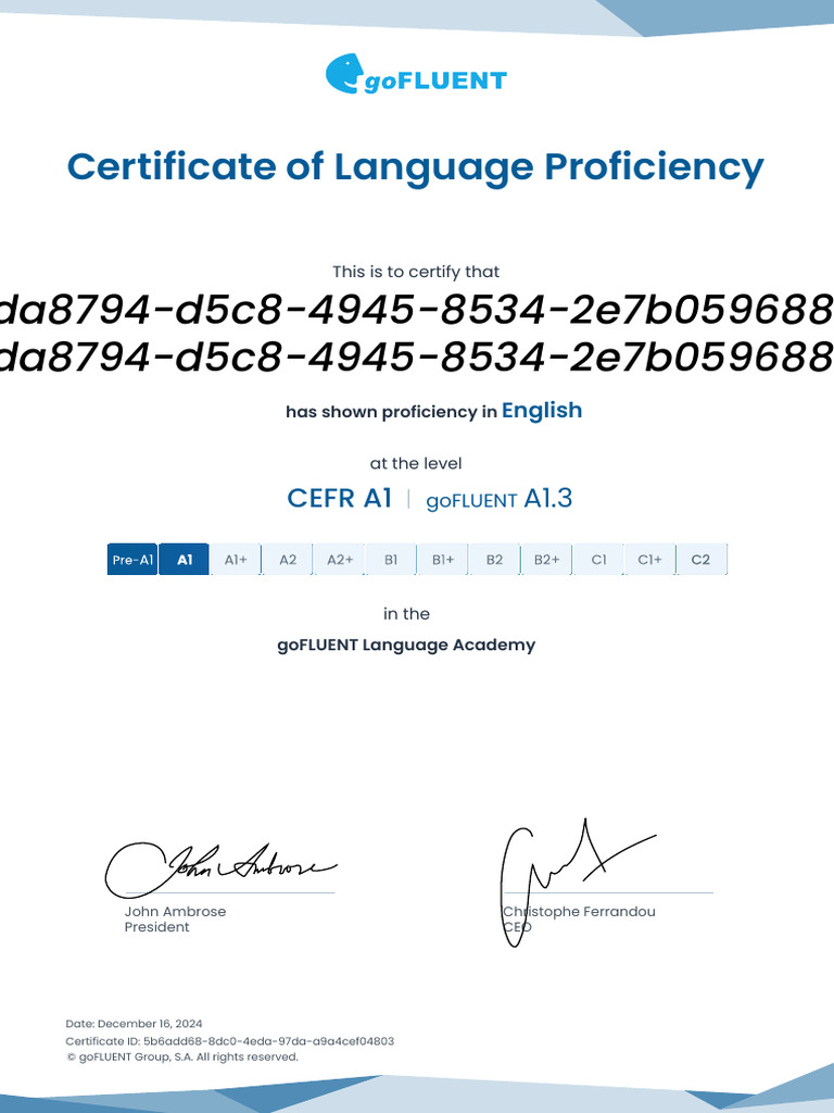 Certificate of Language Proficiency | PDF