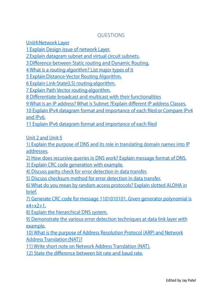 CN Mid 2 Question Bank Solved | PDF | Routing | Computer Network