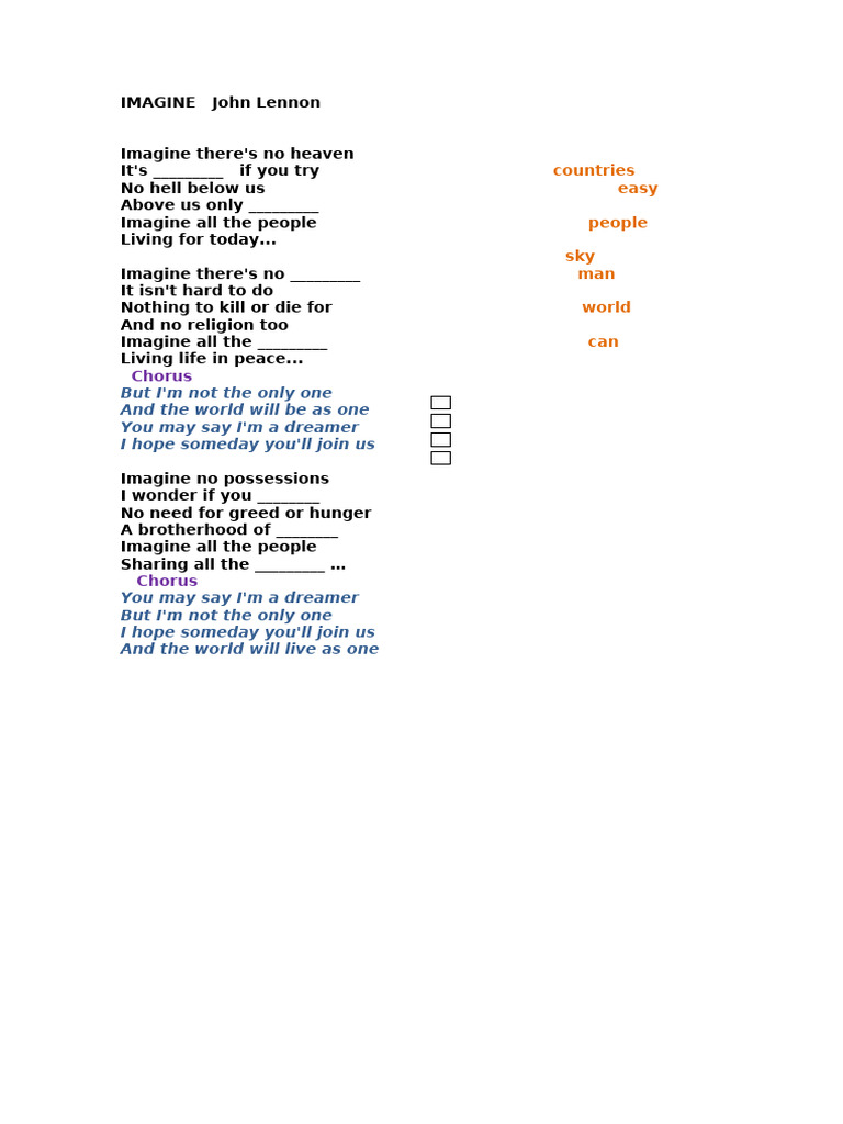 John Lennon’s "Imagine" Lyrics Analysis | PDF