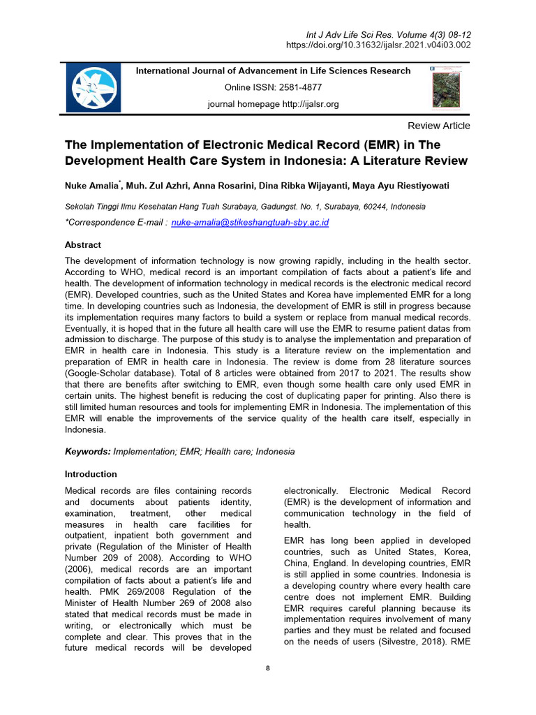 4. The Implementation of electronic medical record (EMR) in the development Health Care system ...