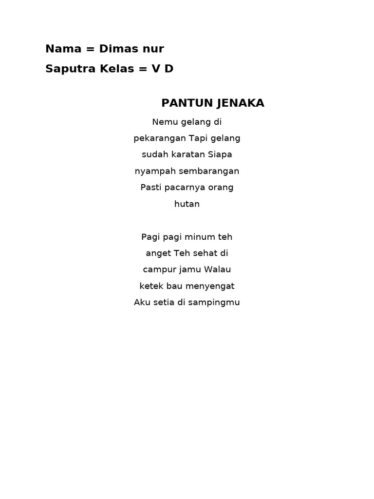 10. Pantun Dimas Nur Saputra 5D | PDF