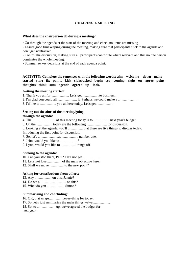 Chairing A Meeting | PDF