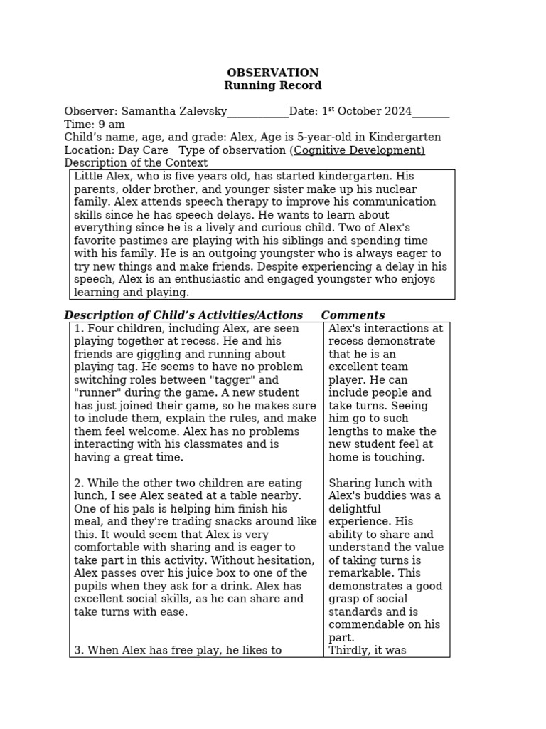 OBSERVATION Socio Emotional | PDF | Human Life Stages | Behavioural ...