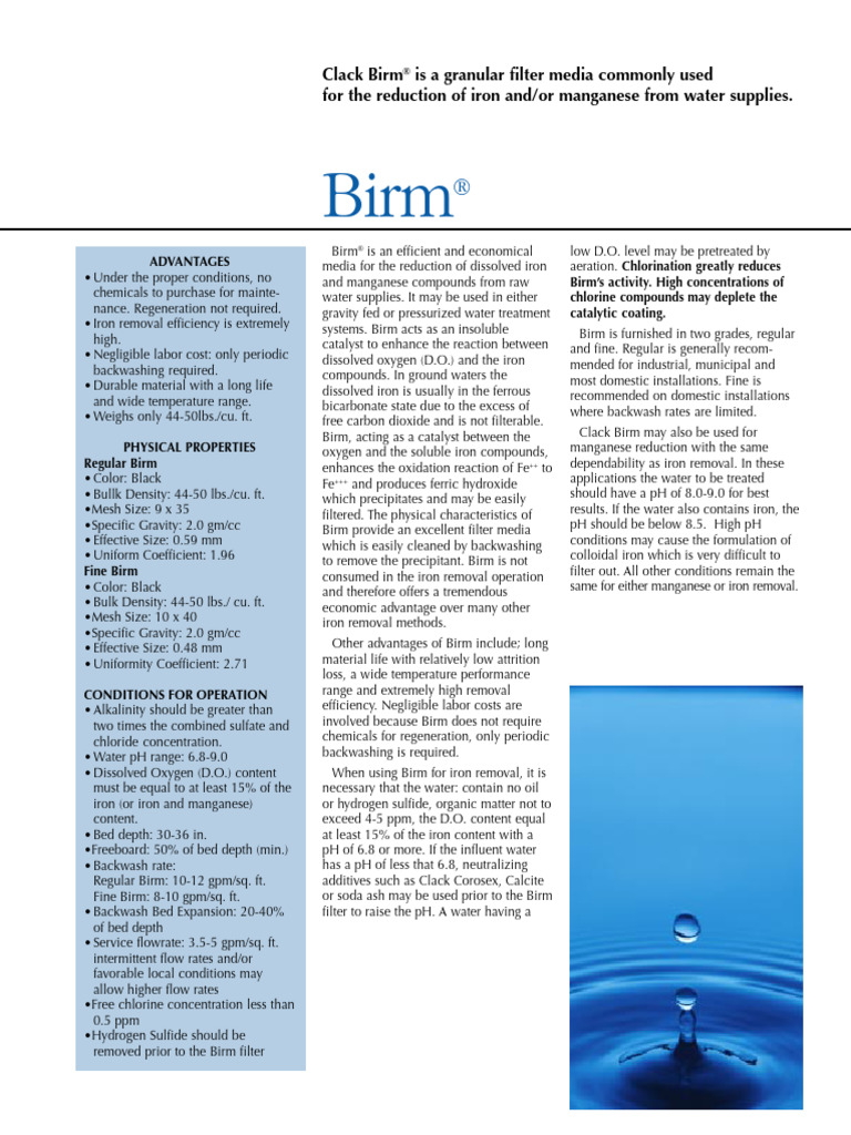 Brochure Birm Iron Removal | PDF | Iron | Water