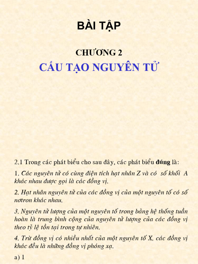 Hoa-Dai-Cuong - Bai-Tap-Chuong-2-Cau-Tao-Nguyen-Tu - (Cuuduongthancong - Com) | PDF
