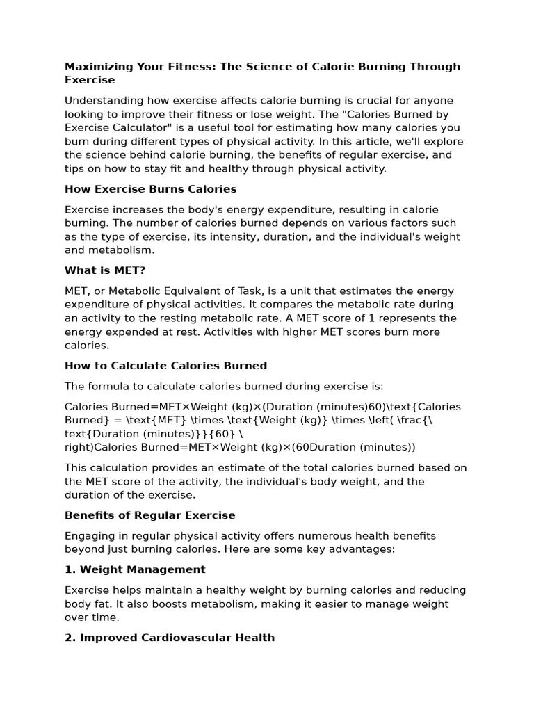 Calculating Calories Burned in Exercise | PDF | Physical Fitness ...