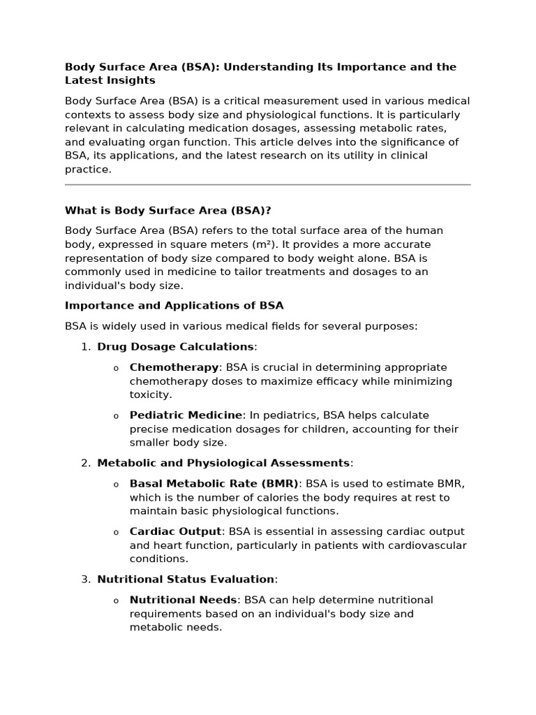 Body Surface Area | PDF | Dose (Biochemistry) | Chemistry