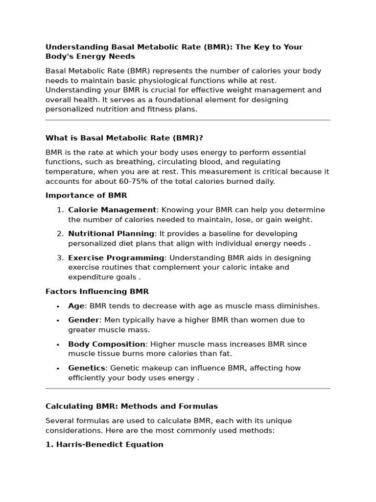 BMR Basal Metabolic Rate | PDF | Physiology | Nutrition