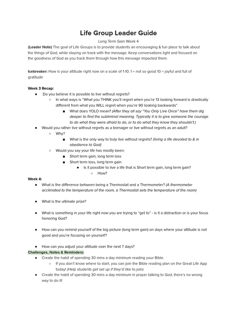 Life Group Leader Guide - Long Term Gain-4 | PDF
