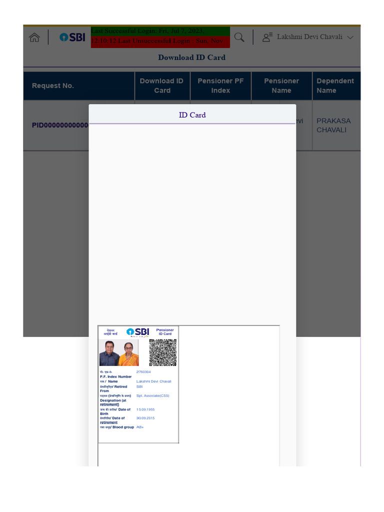 Pensioner ID Card Details for Lakshmi Devi | PDF