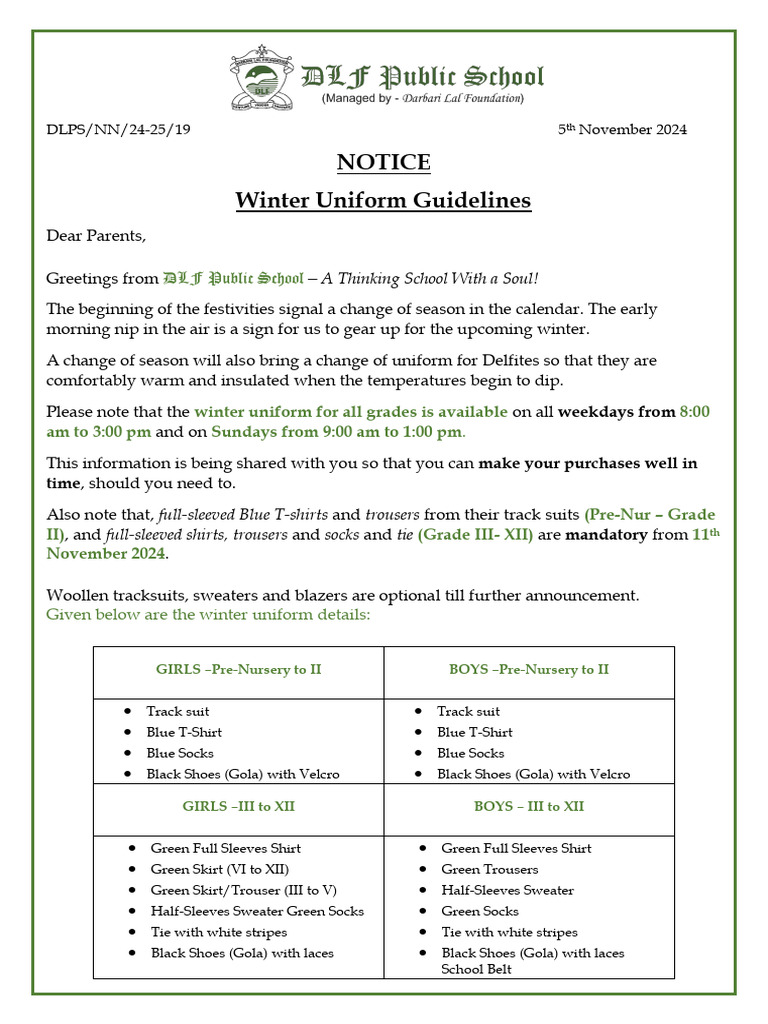 19 Notice - WinterUniformGuidelines-2024 | PDF | Sweater | Uniforms
