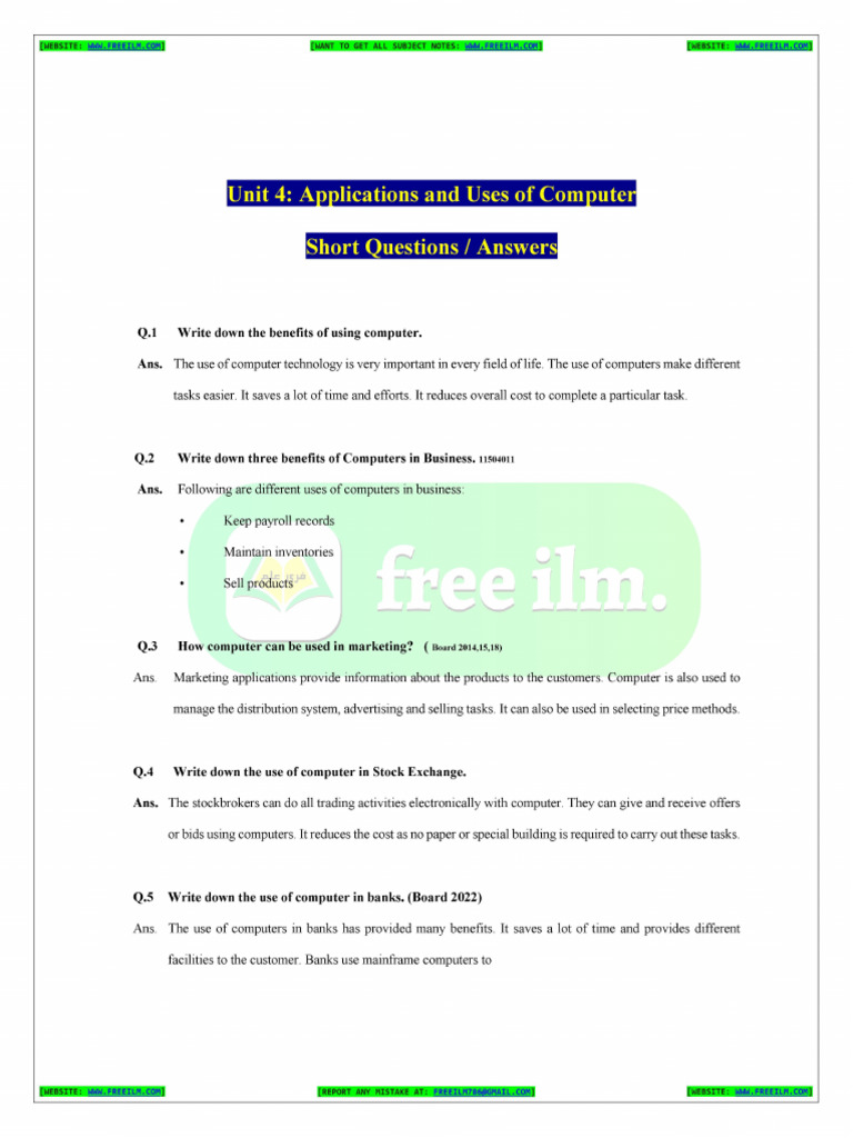 11th Comp Ch 4 Short Q | PDF