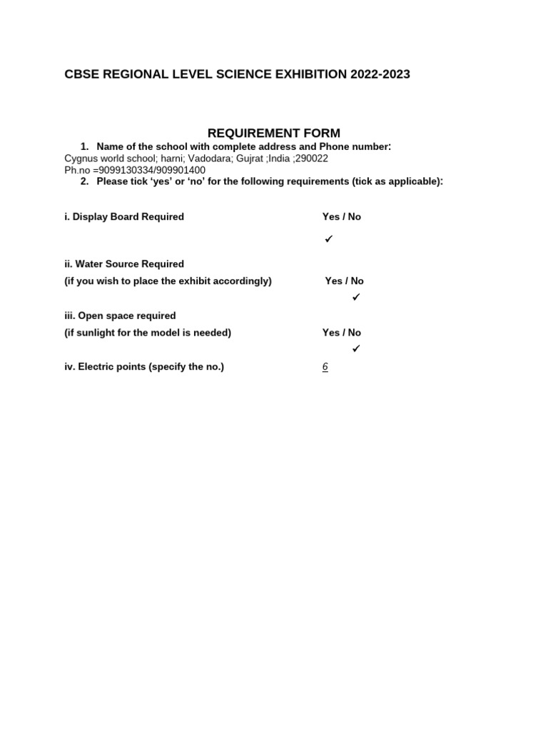 Requirement Form 2022-2023 | PDF