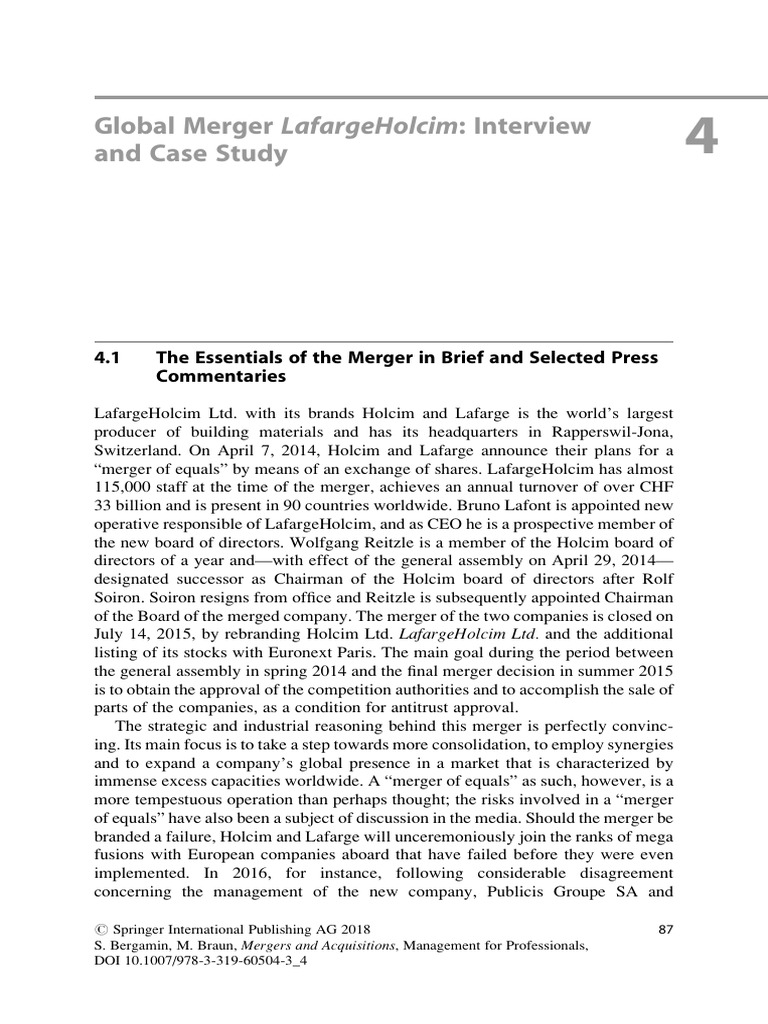 Global Merger LafargeHolcim - Interview and Case Study | PDF ...