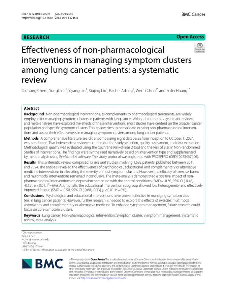 Effectiveness of Non-Pharmacological Interventions in Managing Symptom Clusters Among Lung ...