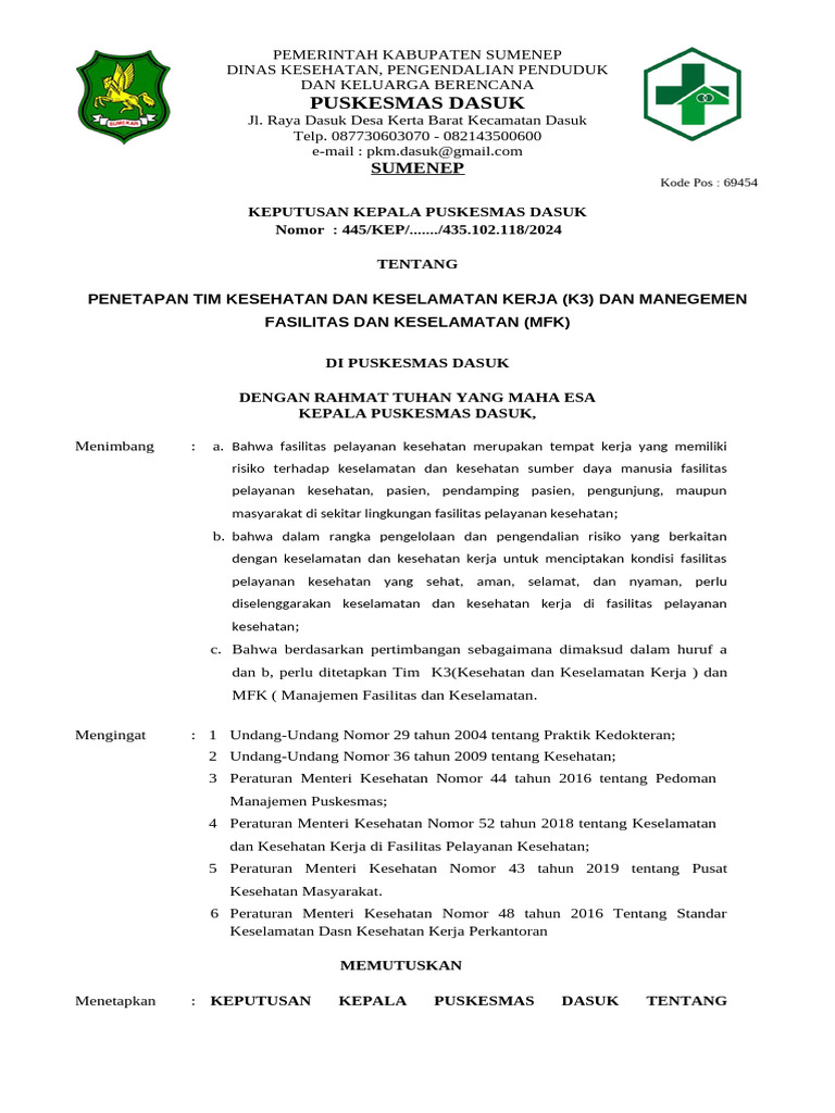 SK Tim K3 Dan MFK 2024 | PDF