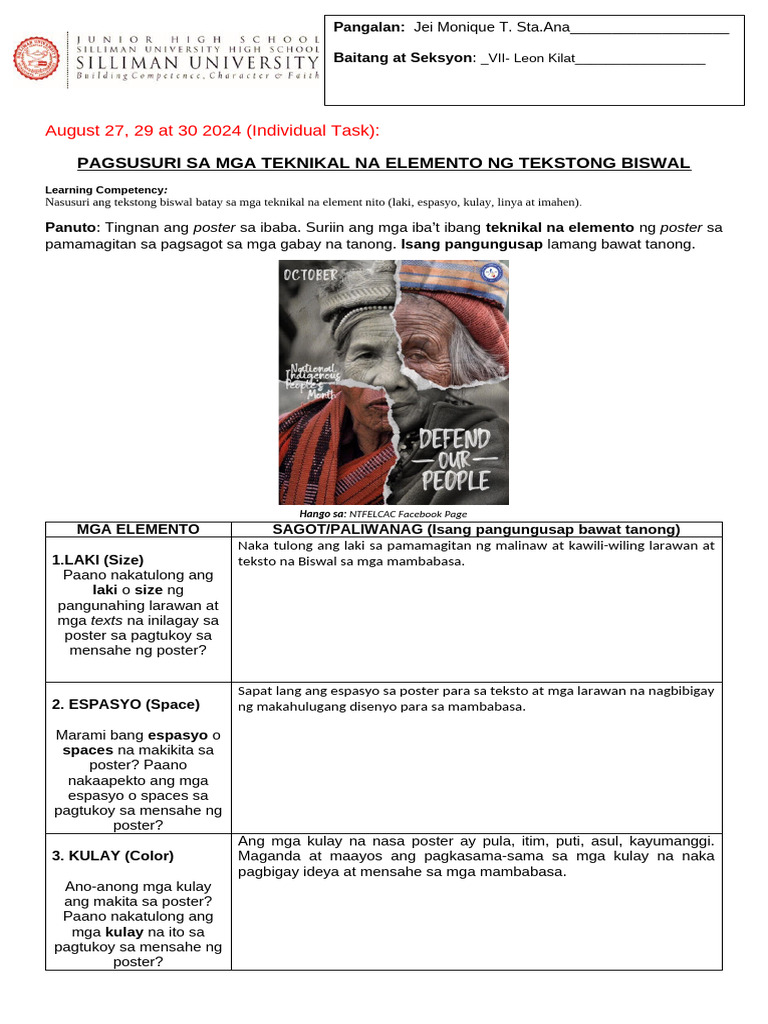 Gawain Sa Pagsusuri Sa Mga Teknikal Na Elemento NG Tekstong Biswal | PDF