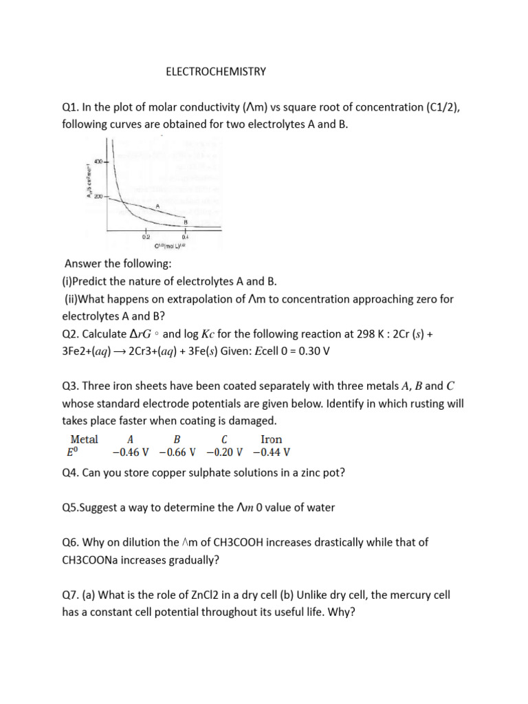 Electrochemistry Worksheet | PDF | Redox | Electrochemistry