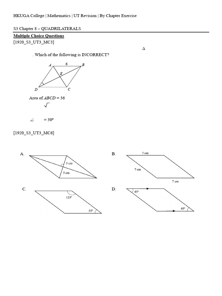 S3 - MA - by Chapter Exercise - Ch8 - UT | PDF | Rectangle | Elementary Geometry