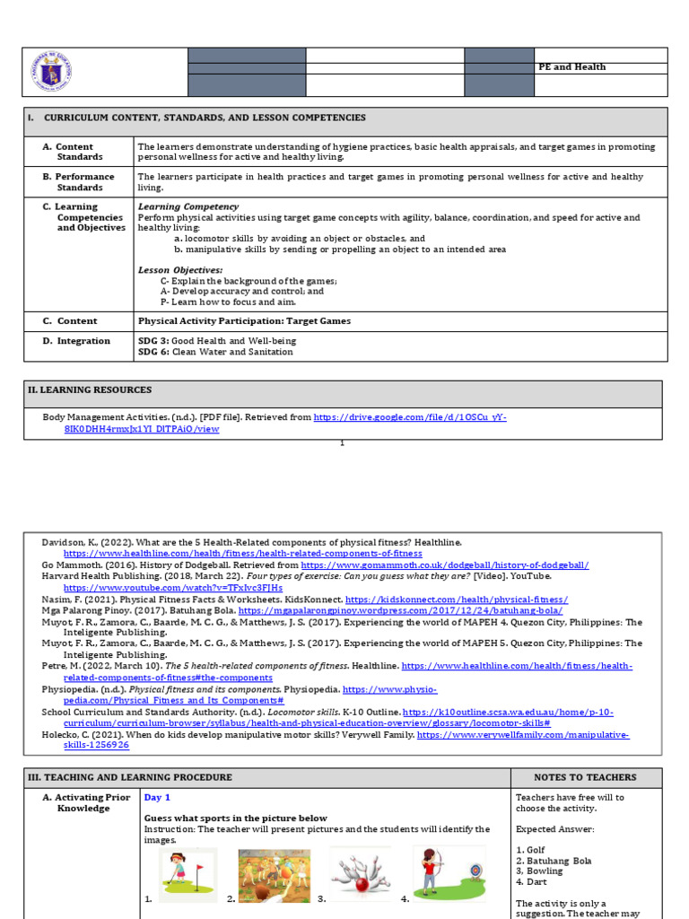 DLL Matatag - Pe & Health 4 q1 Week 7 | PDF | Physical Fitness