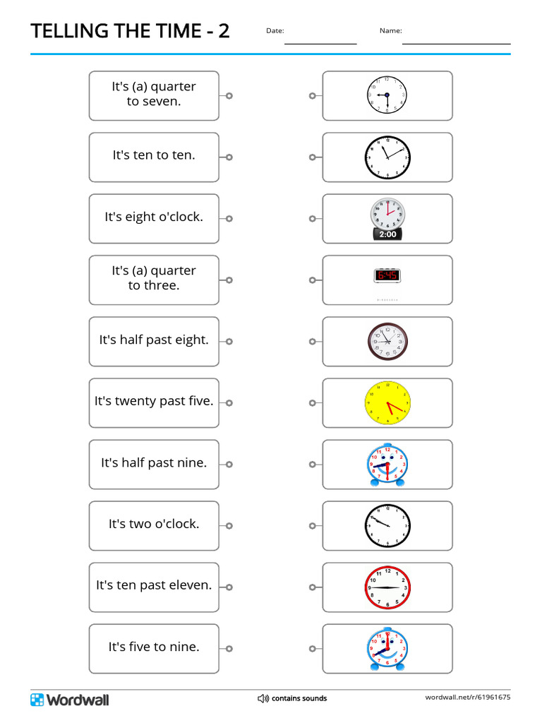 Telling the Time 2 Match Up | PDF