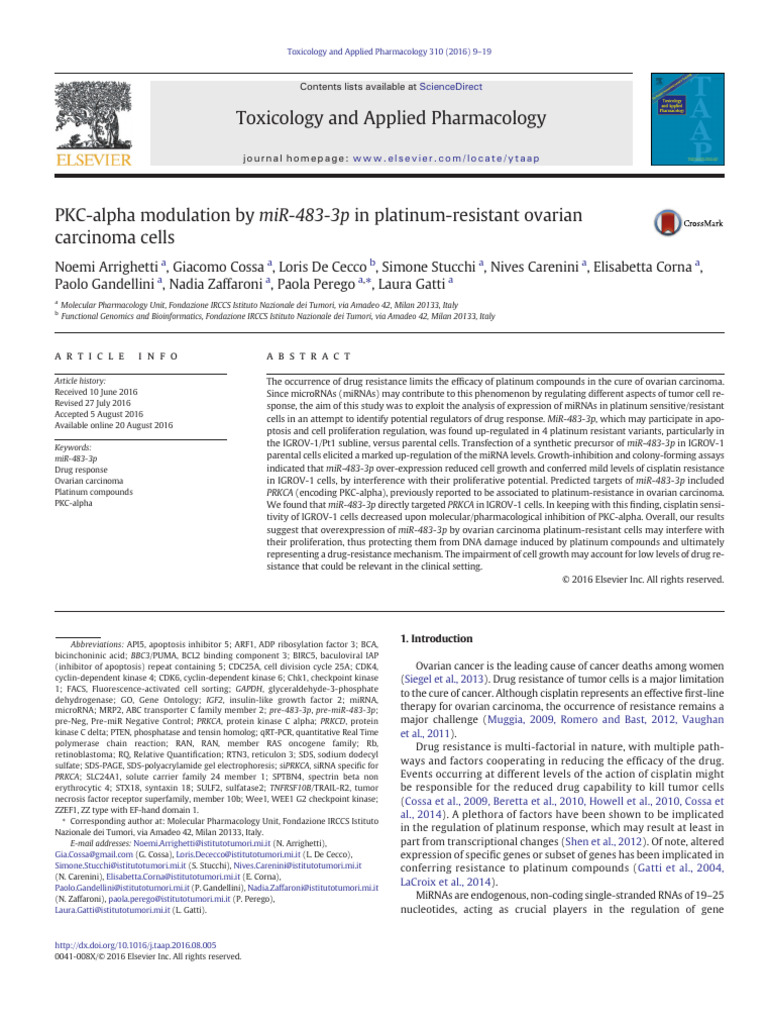 PKC-alpha modulation by miR-483-3p in platinum-resistant ovarian ...